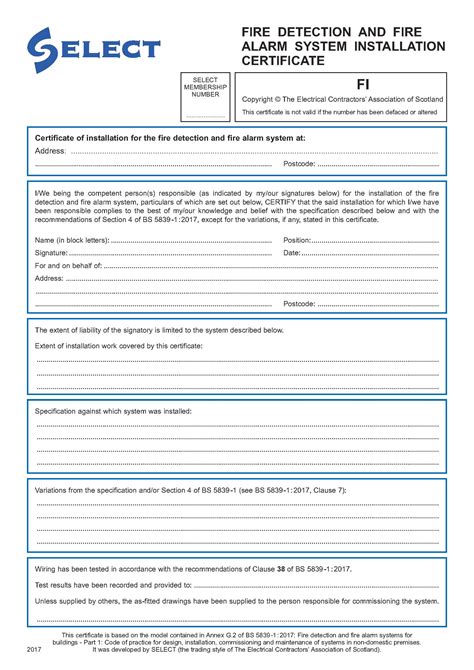 Installation Certificate Fire Detection And Alarm System Fill And