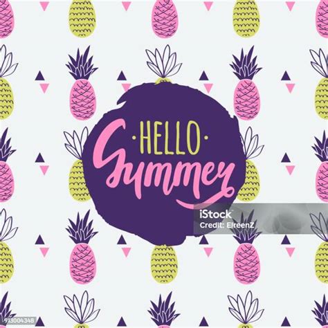 파인애플 삼각형 안녕하세요 여름 글자와 벡터 완벽 한 패턴입니다 귀여운 여름 과일 배경입니다 0명에 대한 스톡 벡터 아트 및