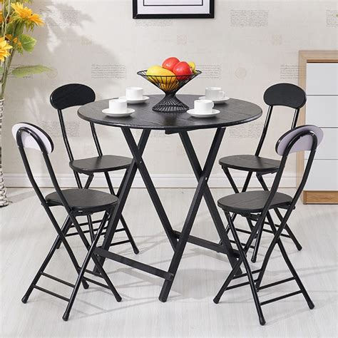 Dset Foldable Round Table Dining Table Set Folding Portable Table Meja