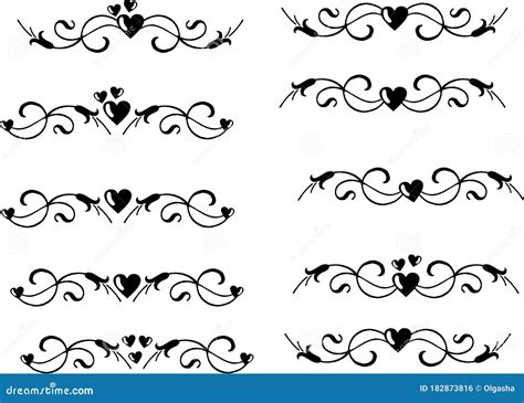 Decorative Heart Delimiter Separator Text Break Set Stock Vector