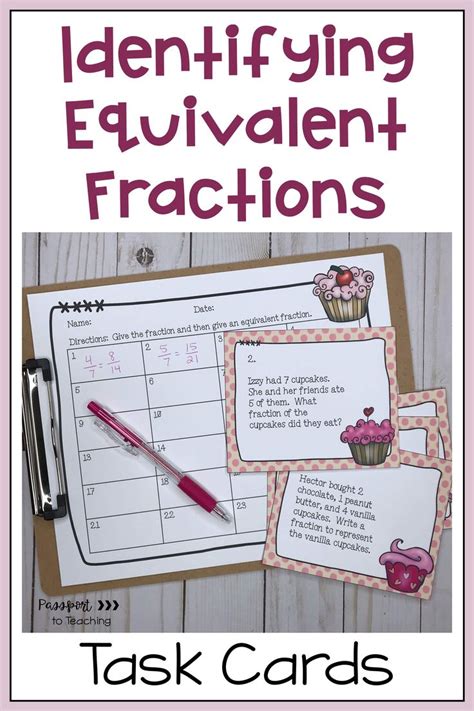 Identifying Fractions And Equivalent Fractions Task Cards Fractions
