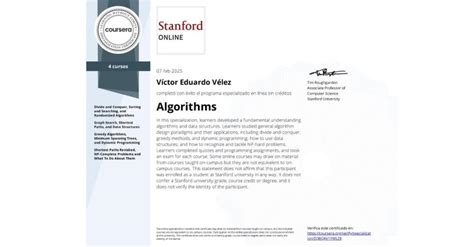 Completion Certificate For Algorithms Víctor Vélez