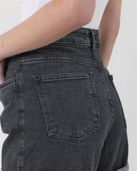 Riachuelo Short Black Jeans Feminino Mom Barra Dobrada Pool By