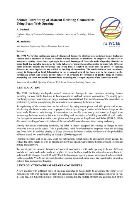 Pdf Seismic Retrofitting Of Moment Resisting Connections Using