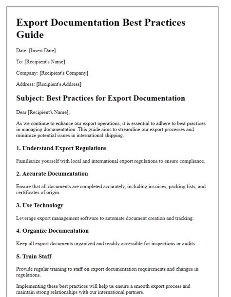 Letter Template For Export Documentation Checklist Free Samples In