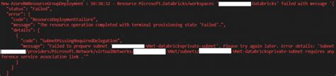 Azure Databricks Deployment And Error Subnetmissingrequireddelegation Vnet Injection Problem