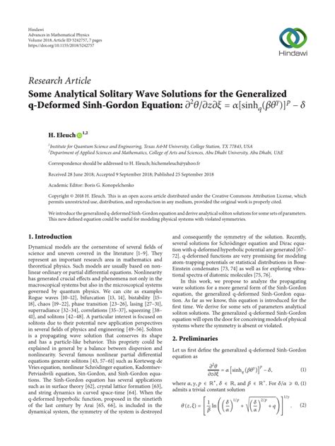 Pdf Some Analytical Solitary Wave Solutions For The Generalized Q