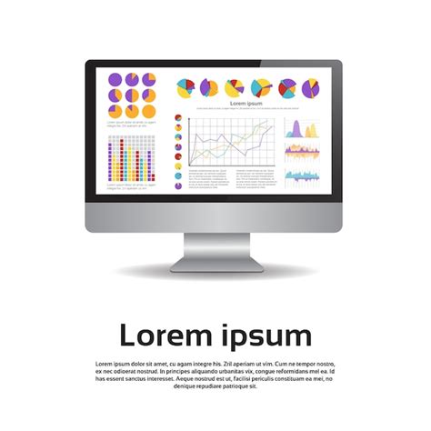 Desktop Monitor Workstation Graph Set Finanzen Diagramm Infografik