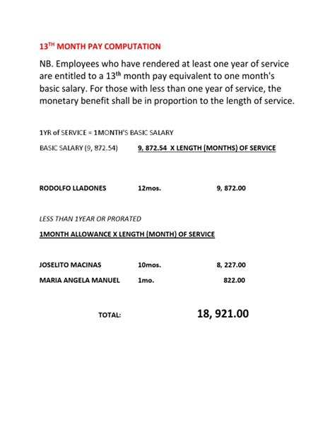 13th Month Pay Computation Pdf