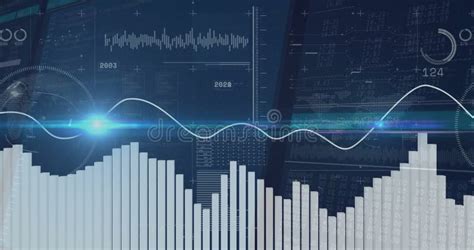 Dashboard Displaying Glowing Curved Line Graph And Bar Charts With Numeric Overlays In Flat