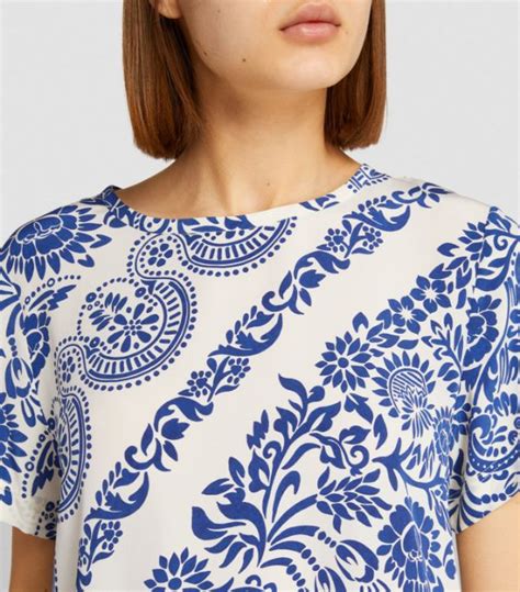 Womens Weekend Max Mara Blue Silk Printed Midi Dress Harrods Uk