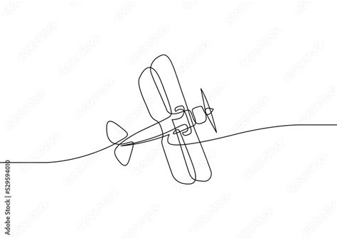 Continuous Line Drawing Of Jet Plane Flight Biplane Tandem Wing The