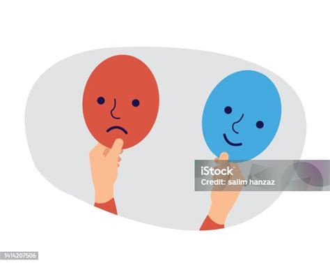 사람의 두 손은 두 개의 가면을 들고 분할 이중 인격 장애로 고통받습니다 정신 분열증 양극성 기분 변화 개념 마스크에 대한 스톡