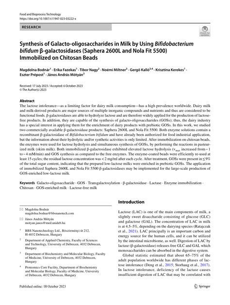 Pdf Synthesis Of Galacto Oligosaccharides In Milk By Using