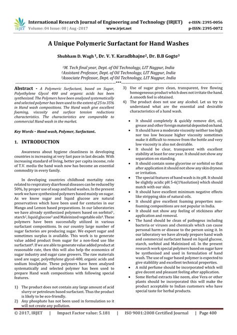 A Unique Polymeric Surfactant For Hand Washes Pdf
