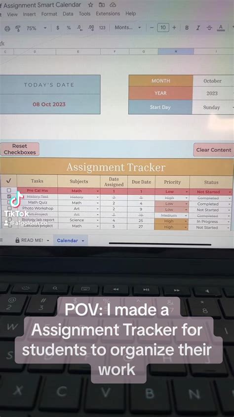 Assignment Tracker Calendar Spreadsheet For Students And Organization