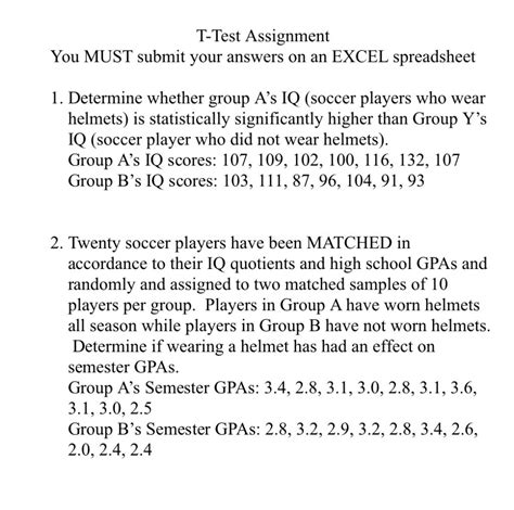 Solved T Test Assignment You MUST Submit Your Answers On An Chegg