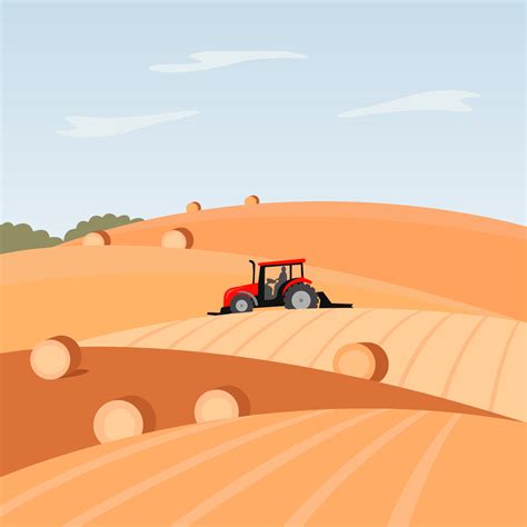 Agriculture Industry Farming Field With A Tractor Rural Landscape