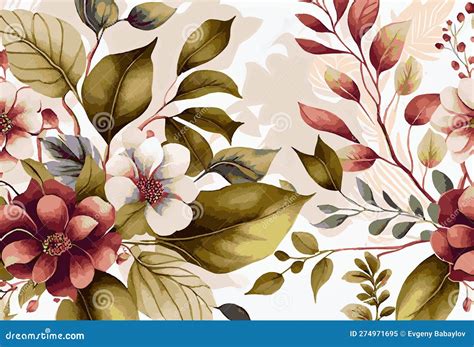 Abstract Floral Art Background Template Botanical Watercolor Hand