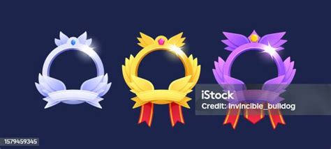 실버 골드 및 플래티넘 게임 아바타 프레임 랭크 어워드 배지 레벨 Ui 아이콘 빨간 리본과 보석이 있는 빈 배너 여러 층에 대한 스톡 벡터 아트 및 기타 이미지 Istock