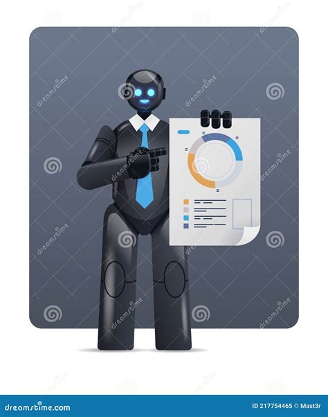 Modern Black Robot Analyzing Statistics Diagram Financial Data