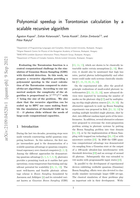 Pdf Polynomial Speedup In Torontonian Calculation By A Scalable