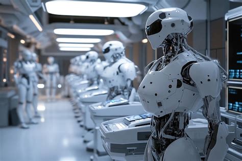 Robotics Lab With Advanced Humanoid Robots Premium Ai Generated Image