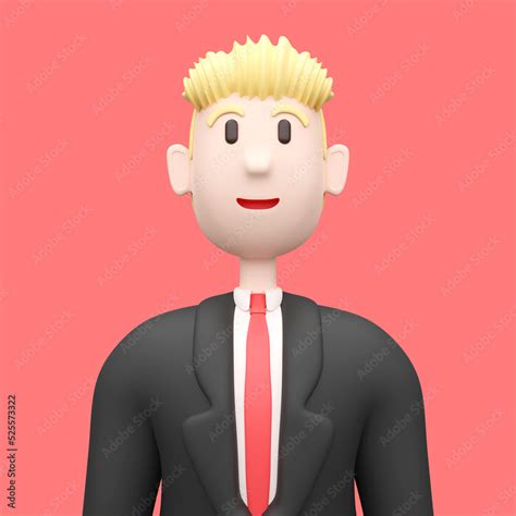 Cartoon Character Businessman Short Hair On Pink Background With
