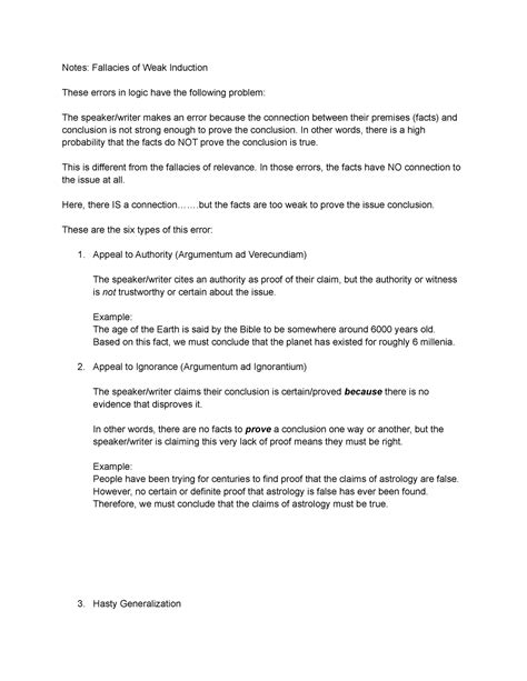 notes logical errors fallacies of weak induction notes fallacies of