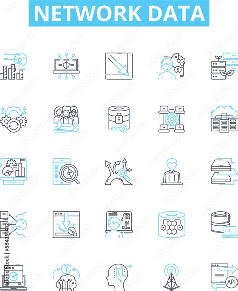 network data vector line icons set networking data transfer