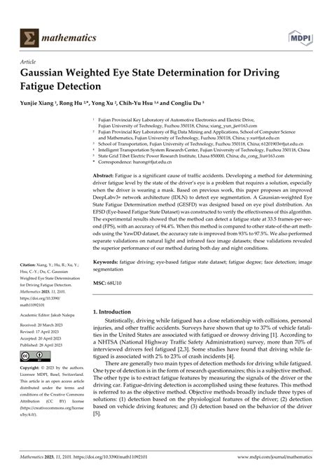 Pdf Gaussian Weighted Eye State Determination For Driving Fatigue Detection