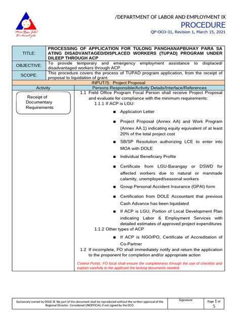 31 Processing Of Application For Tupad Thru Acp March15 Pdf