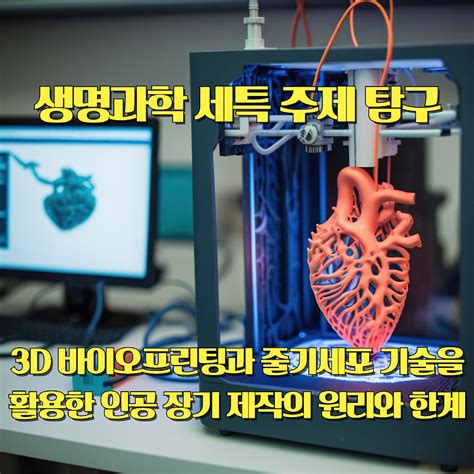 과학 공학 생명과학 세특 주제 탐구 3d 바이오프린팅과 줄기세포 기술을 활용한 인공 장기 제작의 원리와 한계