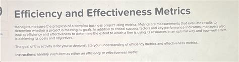 Solved Efficiency And Effectiveness MetricsManagers Measure Chegg Com
