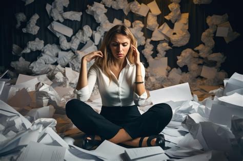 Capturing The Chaos A Desperate Stressed Businesswoman Amidst A Sea Of