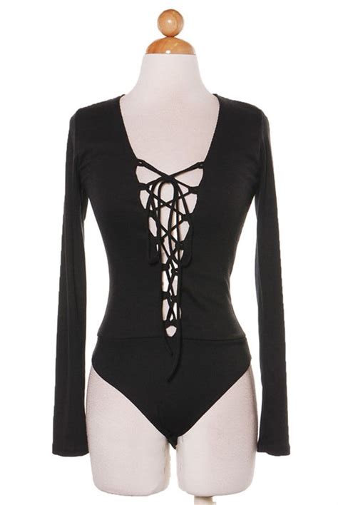All Tied Up Plunging Lace Up Bodysuit On Storenvy