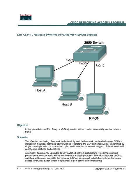 creating a switched port analyzer span session 1 lab 7 5 9 creating a switched port analyzer