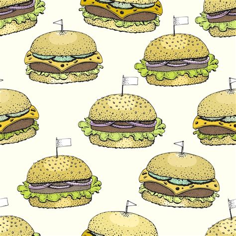 Premium Vector Vector Seamless Pattern With Burgers