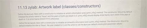 Solved Zylab Artwork Label Classes Constructors Chegg