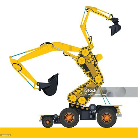 Robot Mesin Kuning Aneh Dibangun Dari Kendaraan Komponen Kerja Tanah Ilustrasi Stok Unduh
