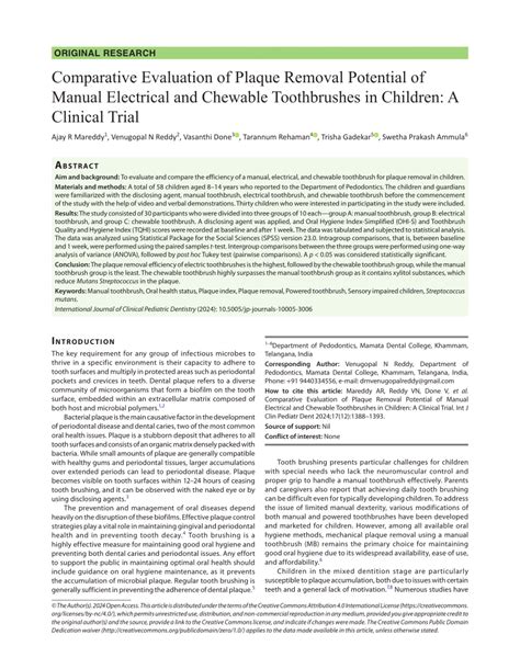 Pdf Comparative Evaluation Of Plaque Removal Potential Of Manual Electrical And Chewable