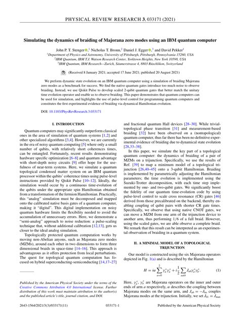Pdf Simulating The Dynamics Of Braiding Of Majorana Zero Modes Using An Ibm Quantum Computer