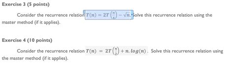 Solved Exercise Points Consider The Recurrence Chegg