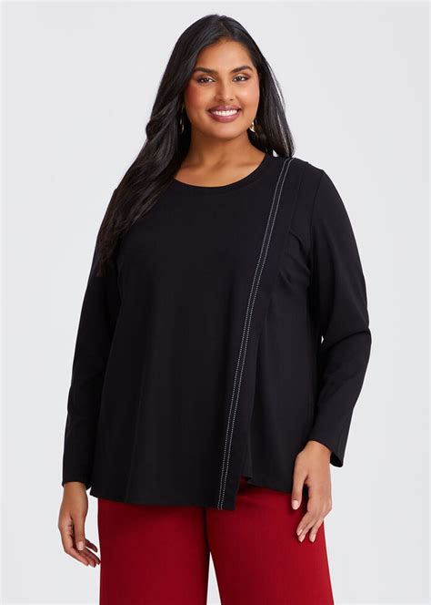 Shop Plus Size Ponte Evelyn Top Black Taking Shape Nz