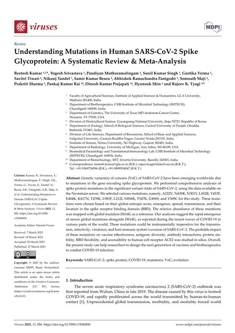 Pdf Understanding Mutations In Human Sars Cov 2 Spike Glycoprotein A Systematic Review And Meta