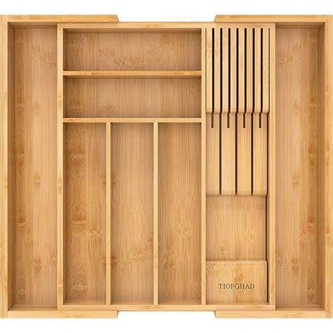 Bamboo Silverware Drawer Organizer Kitchen Expandable Utensil Holder Cutlery Tray Flatware
