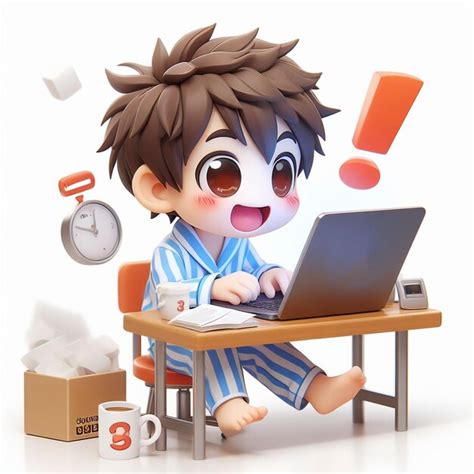 Premium Photo Cute 3d Style Chibi Programmer In Pajamas Hair A Mess Excitedly Typing Away On A