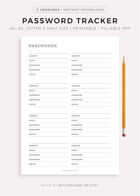 Password Tracker Printable And Fillable Password Keeper Password Organizer Password Log A4 A5