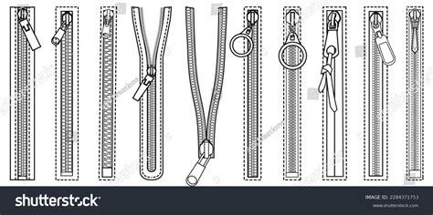 Zipper Fasteners Vector Illustration Technical Cad Stock Vector