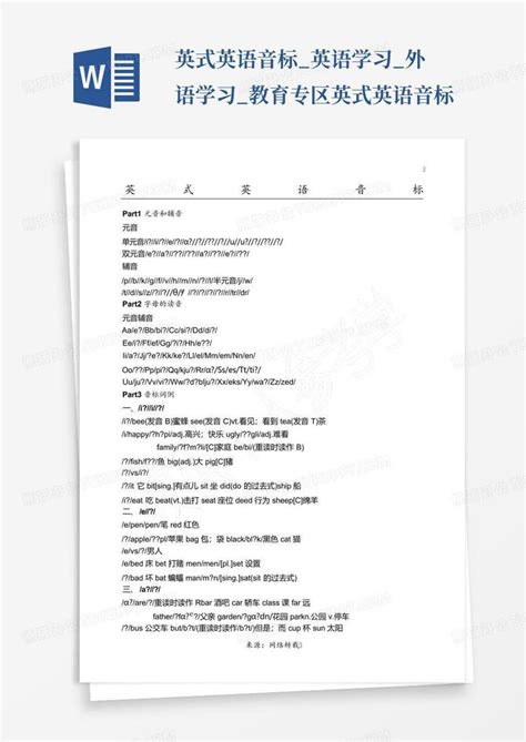 英式英语音标 英语学习 外语学习 教育专区英式英语音标Word模板下载 编号ljzjwwmj 熊猫办公